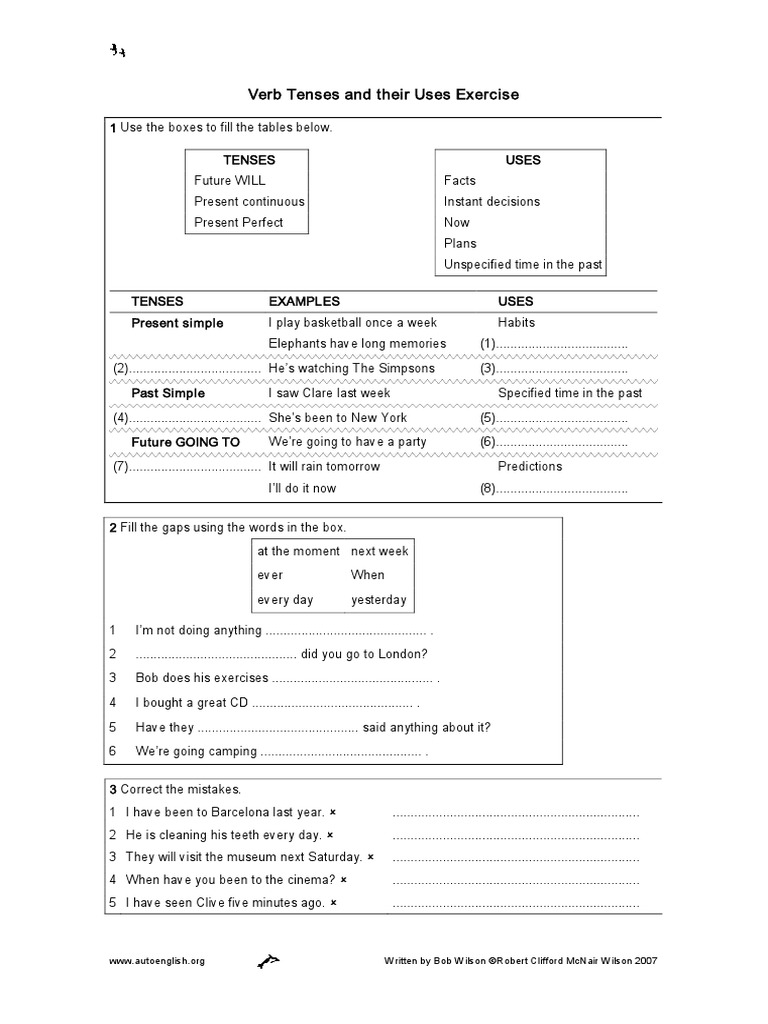 Tenses Vezbe PDF | PDF | Grammatical Tense | Syntactic Relationships