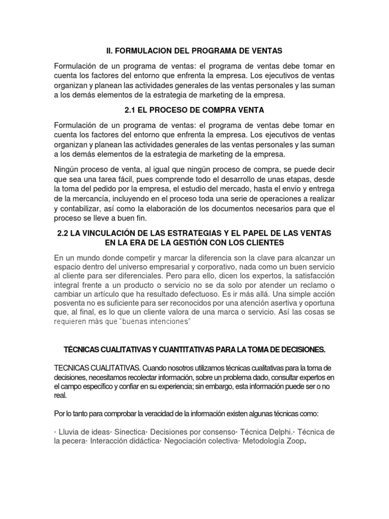 Formulacion Del Programa de Ventas | PDF | Marketing | Análisis FODA