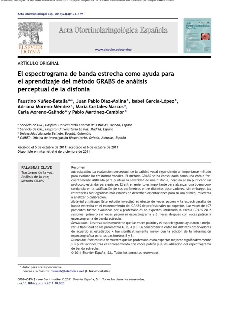 Articulo Escala GRBAS PDF | PDF | Percepción | Correlación y dependencia