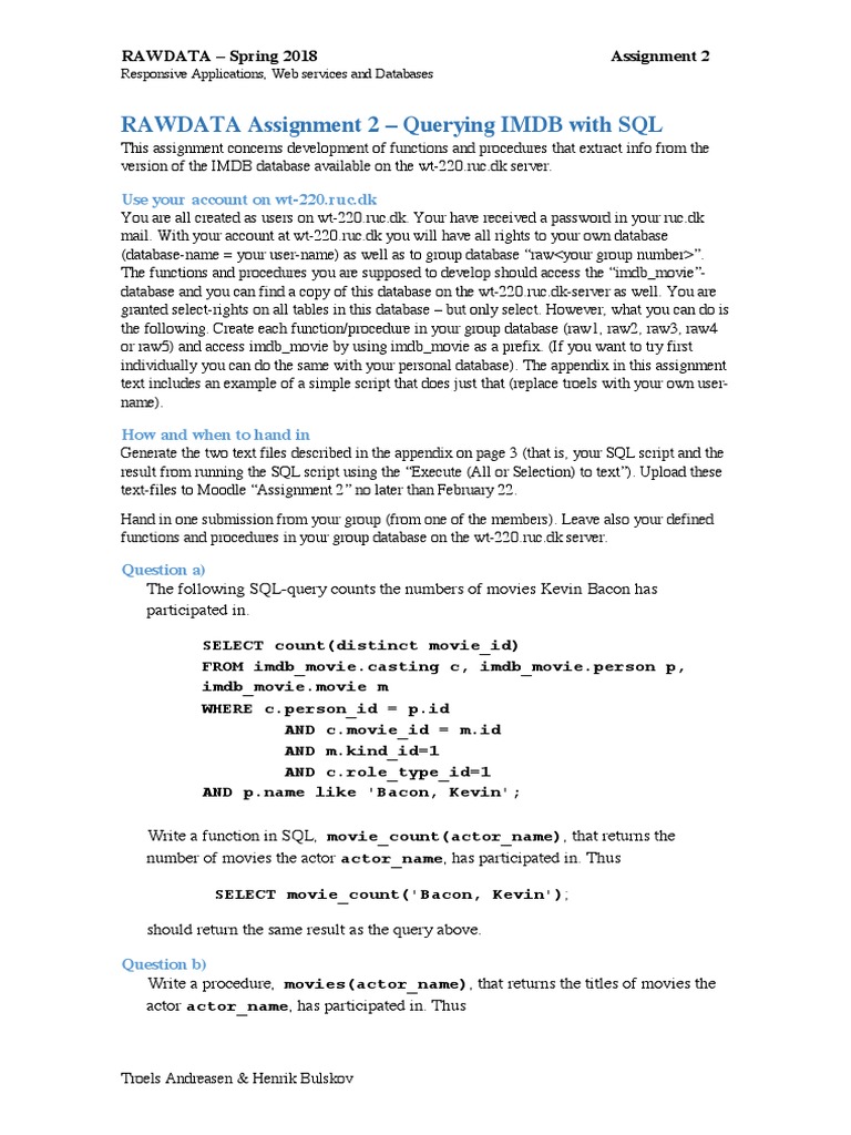 Querying the IMDB Database: Writing SQL Functions and Procedures to ...