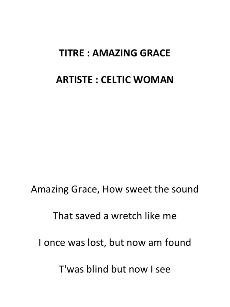 Titre: Amazing Grace Artiste: Celtic Woman | PDF | Religion & Spirituality