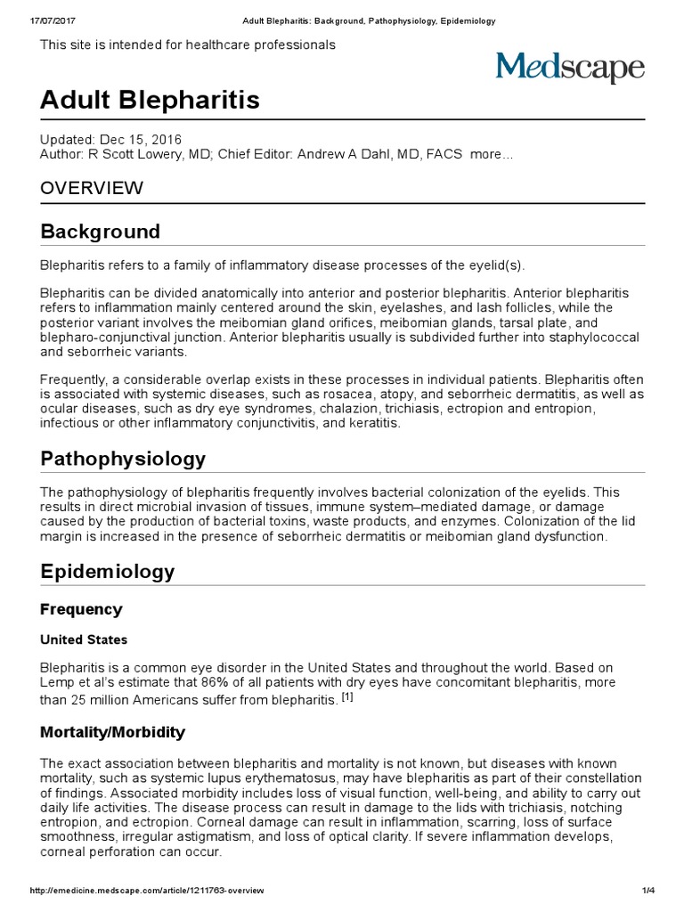 Adult Blepharitis - Background, Pathophysiology, Epidemiology PDF | PDF ...