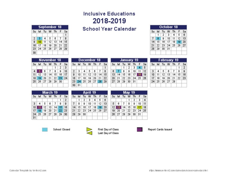 2018-2019 School Year Calendar Template | PDF