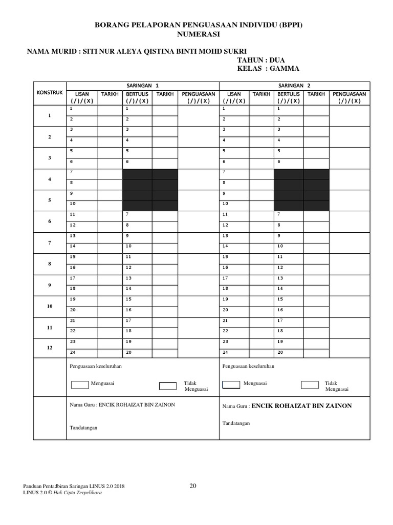 Borang Pelaporan Penguasaan Individu Bppi | PDF