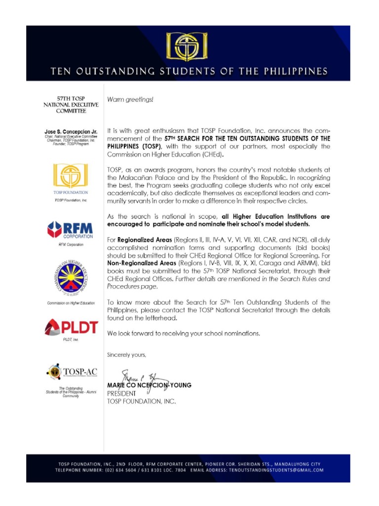 57th TOSP Nomination Kit | PDF | Academic Degree | Bachelor's Degree