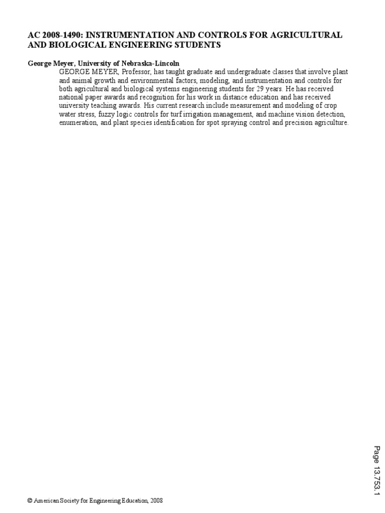 Instrumentation and Controls For Agricultural and Biological ...