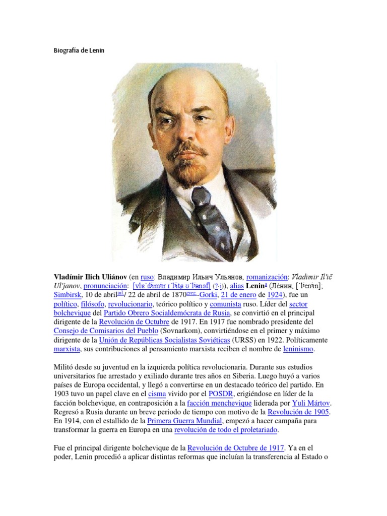 Biografía de Lenin | PDF | Vladimir Lenin | Bolcheviques
