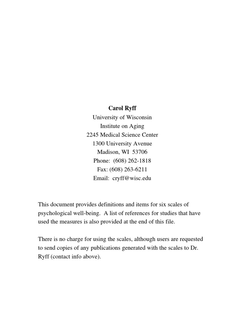 Carol Ryff's Scales of Psychological Well-Being | PDF | Internal ...