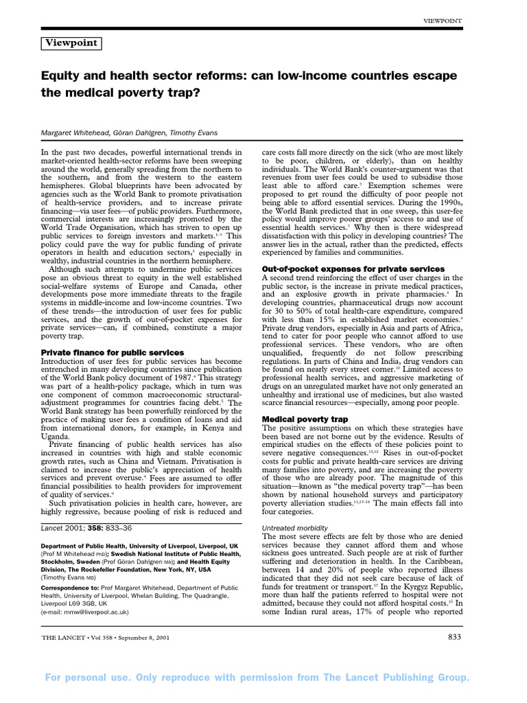 Equity and Health Sector Reforms: Can Low-Income Countries Escape The ...