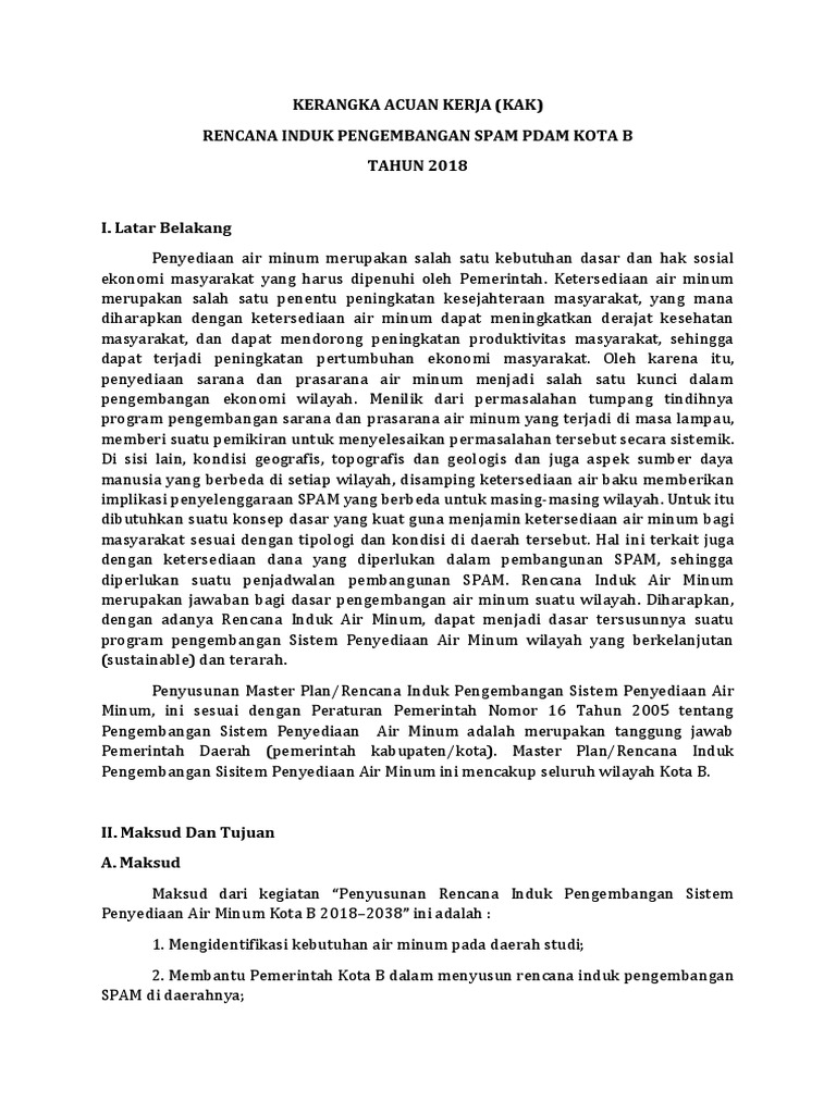 Kerangka Acuan Kerja Pdam | PDF