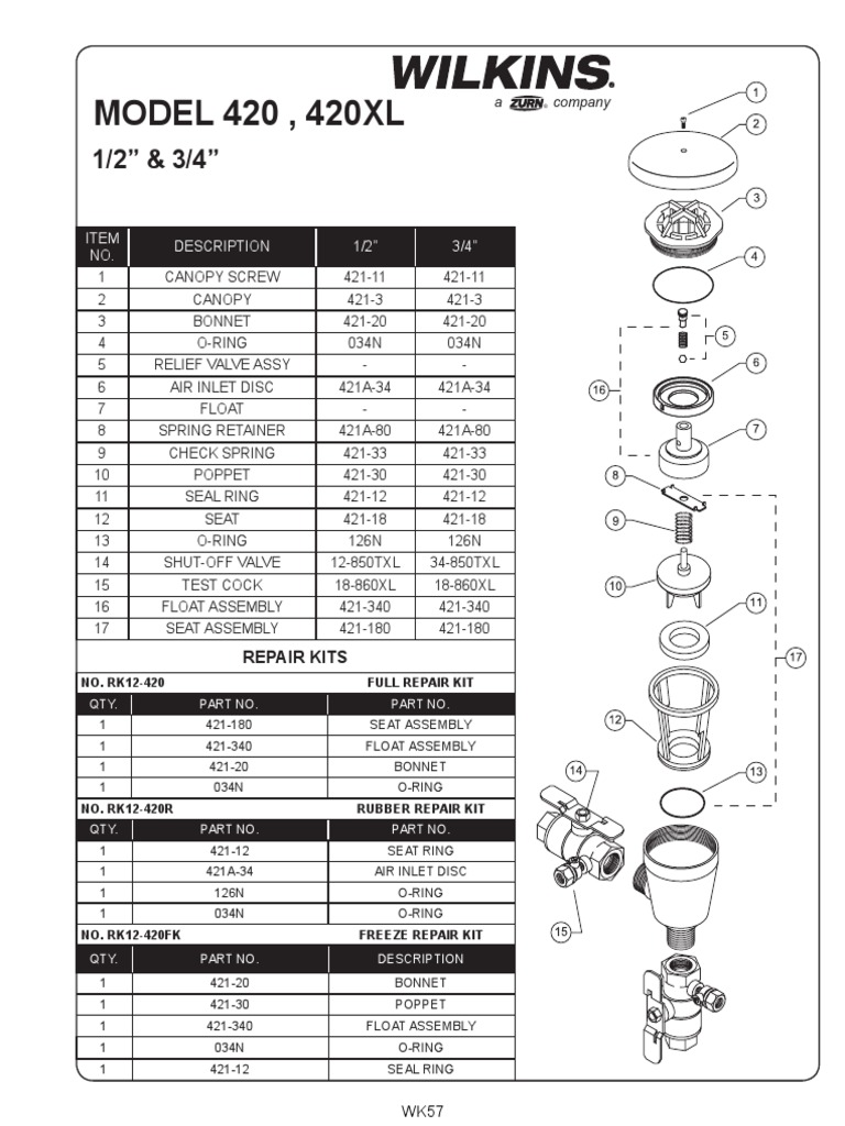 Wilkins 420 Parts Breakdown | PDF | Valve | Chemical Engineering