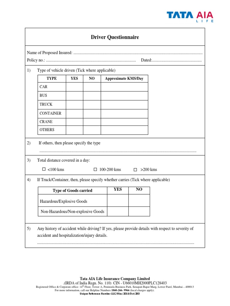Driver Questionnaire PDF | PDF | Insurance | Transport