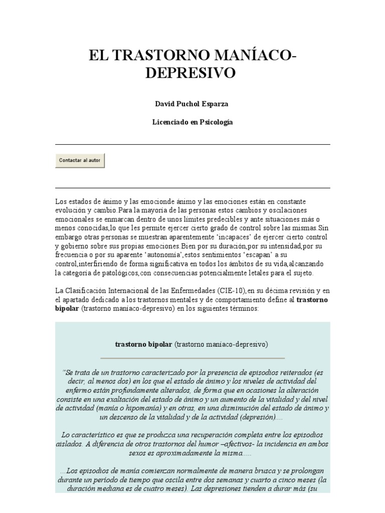 Trastorno Maníaco-Depresivo: Una Guía | PDF | Desorden bipolar | Estado ...