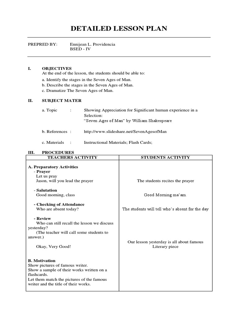 Detailed Lesson Plan | PDF | Lesson Plan
