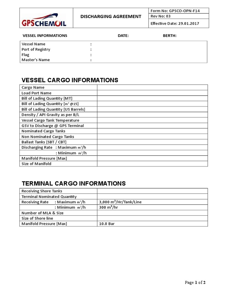 Vessel Discharging Agreement | PDF | Cargo | Ships