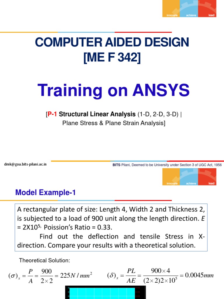 Computer Aided Design (ME F 342) : Training On ANSYS | PDF | Chemical ...