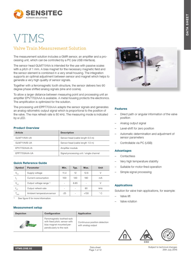Sensitec - VTMS - System For Measurement of Dynamic Valve Lift | PDF ...