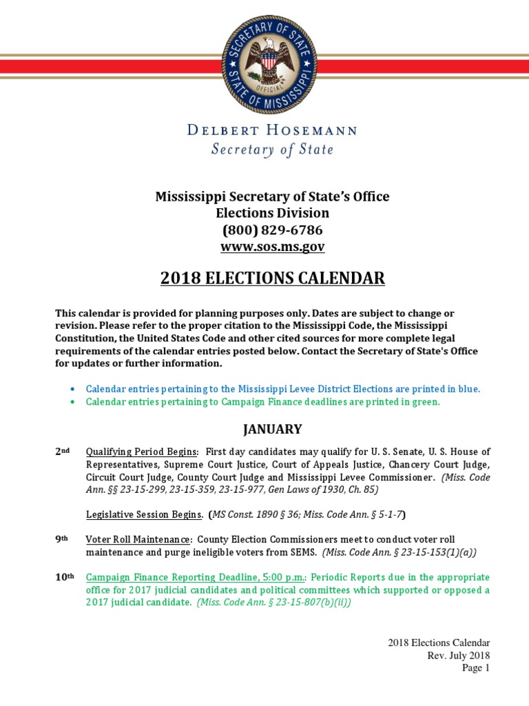 Mississippi 2018 Elections Calendar | PDF | Absentee Ballot | Two Round ...