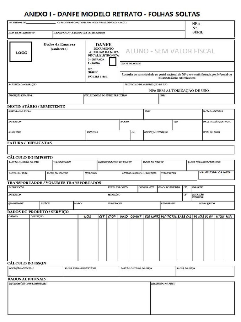 Modelo de Danfe ALUNO - Sem Valor Fiscal | PDF