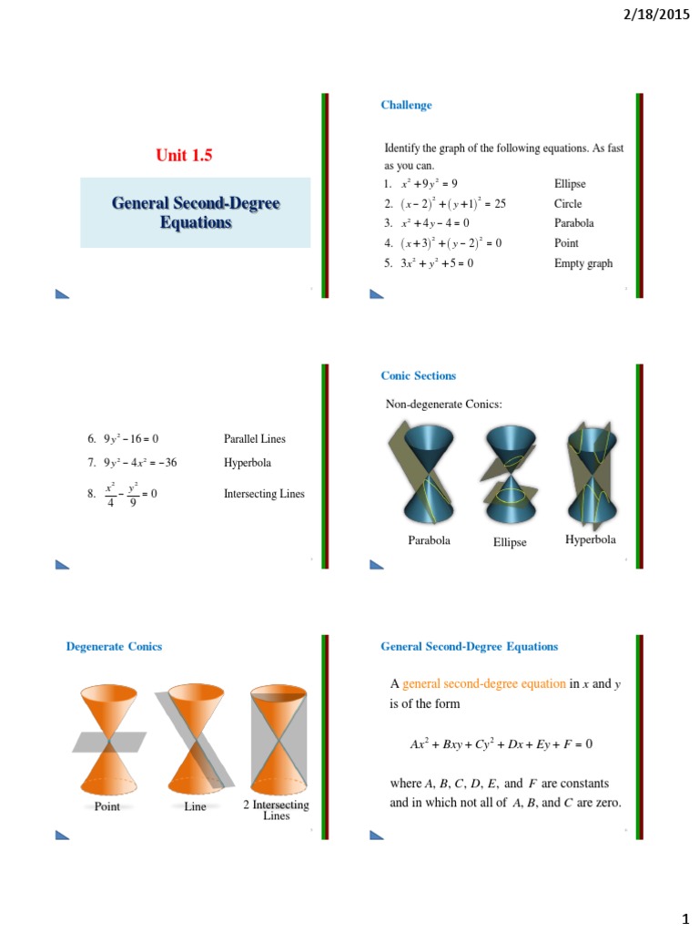 Section 1.5 General Second Degree Equations PDF | PDF | Space ...