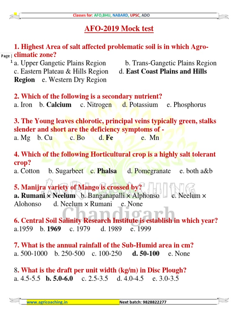 2019-AFO Mock Test | PDF | Fertilizer | Agriculture