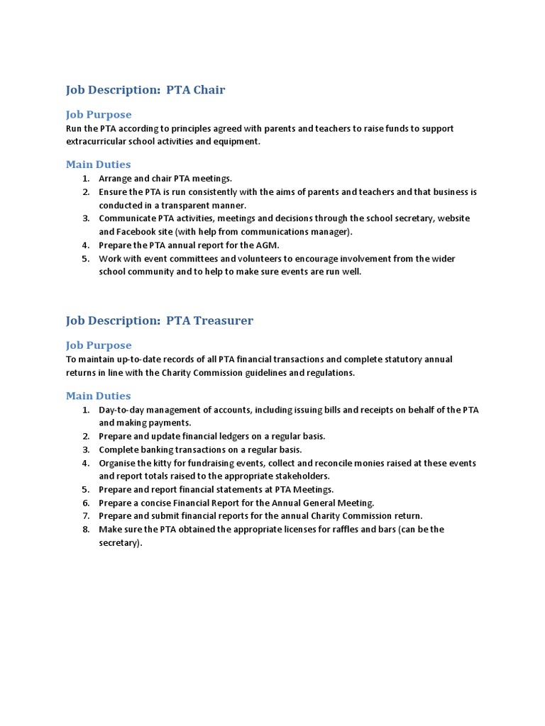 Description of PTA Roles | PDF