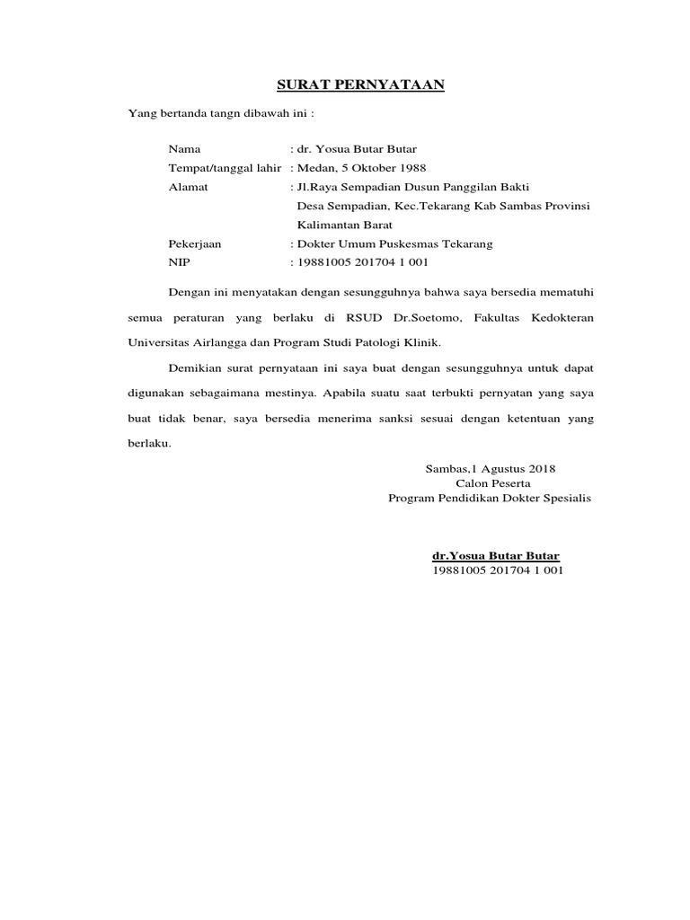 Surat Pernyataan Mematuhi Aturan | PDF