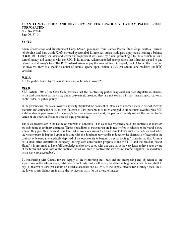 9-Asian Construction V Cathay Pacific Steel | PDF | Attorney's Fee ...