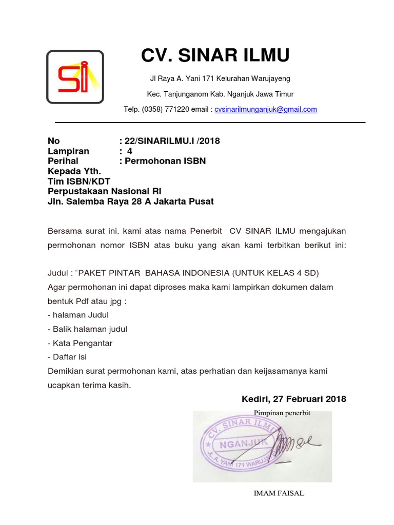 Contoh Pengajuan Isbn | PDF | Seni & Disiplin Bahasa | Kajian Bahasa Asing