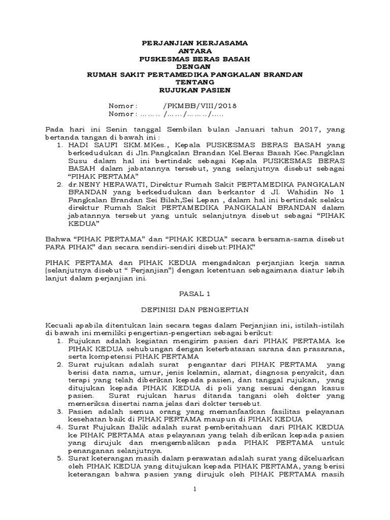 7.5.2.3. MoU Dengan Pihak RS Rujukan | PDF | Hukum