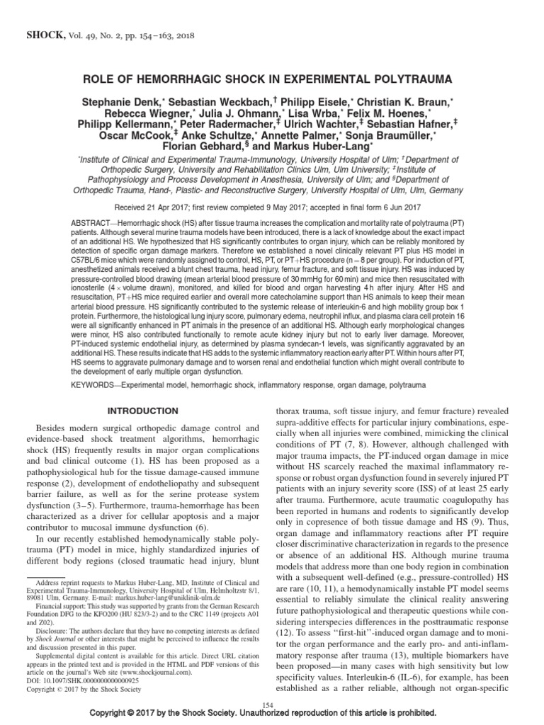 Role of Hemorrhagic Shock in Experimental Polytrauma | Download Free ...