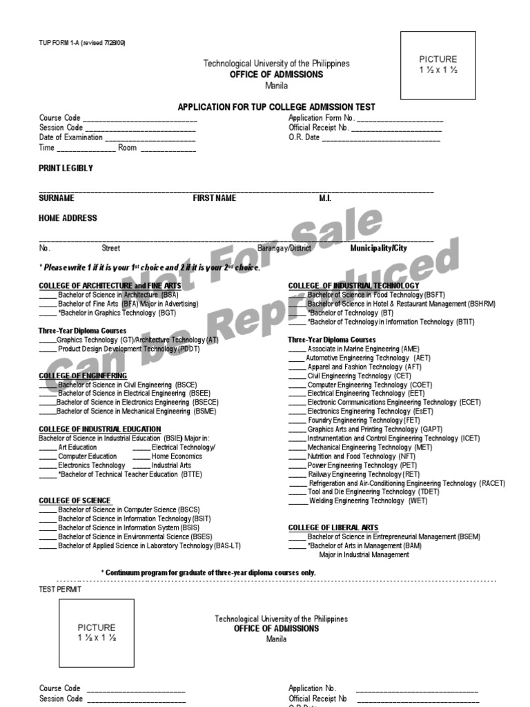 TUP Application Form For College Admission | PDF