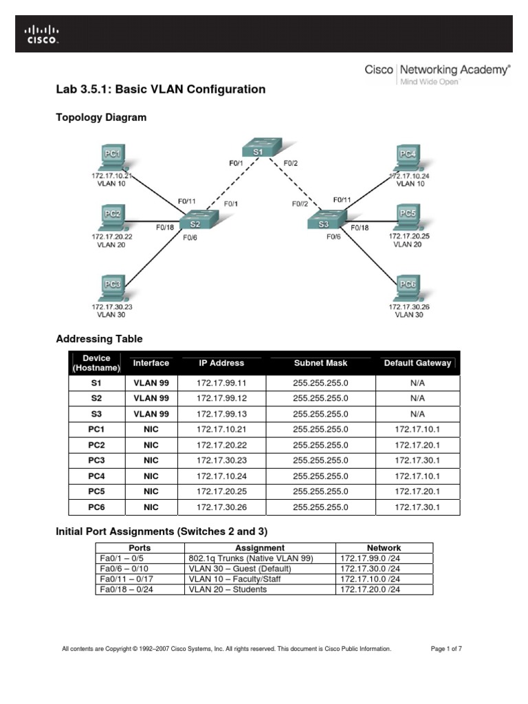Lab3.5.1.1 Basic VLAn Configuration | PDF | Cisco Certifications | Network Switch