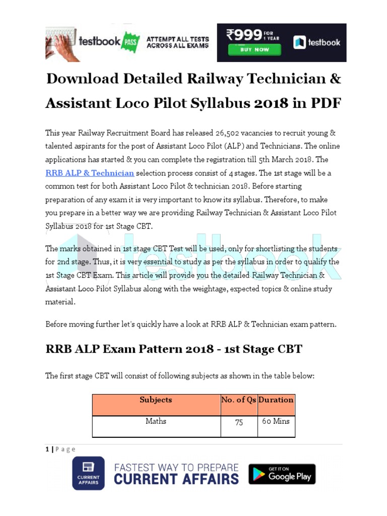 Detailed Railway Technician & Assistant Loco Pilot Syllabus 2018 in PDF ...