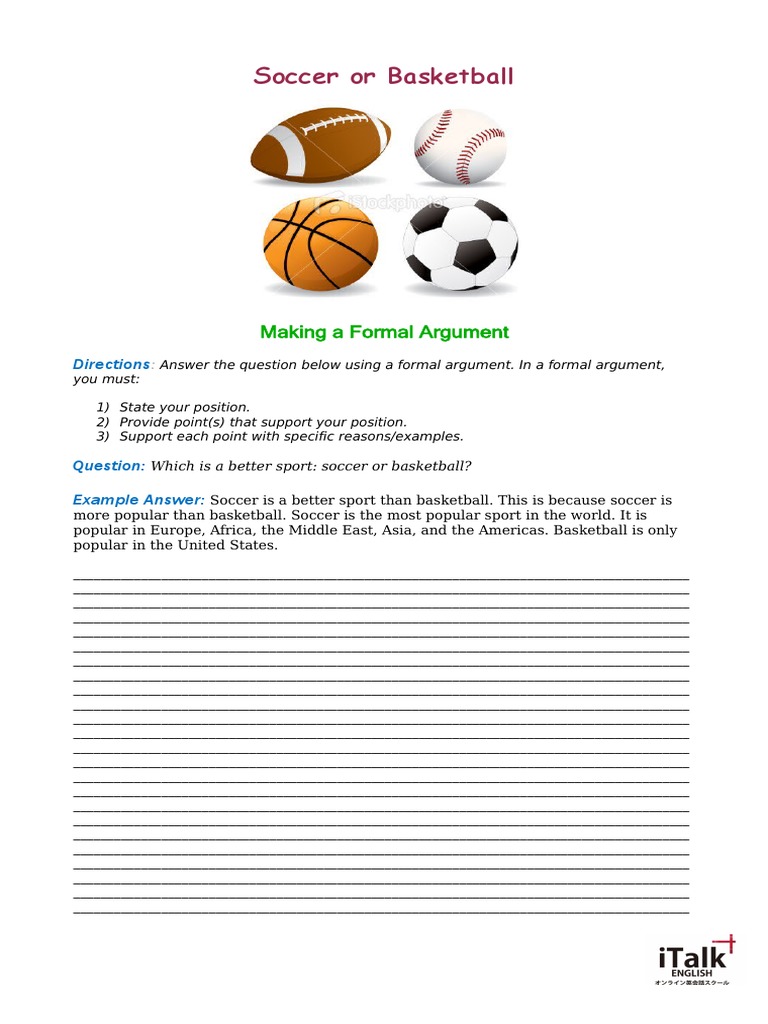Lesson 10 - Formal Argument - Soccer or Basketball | PDF | Team Sports ...