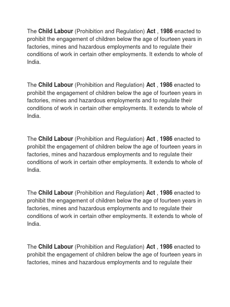 Child Labour Act 1986 | PDF | Child Labour | Working Conditions