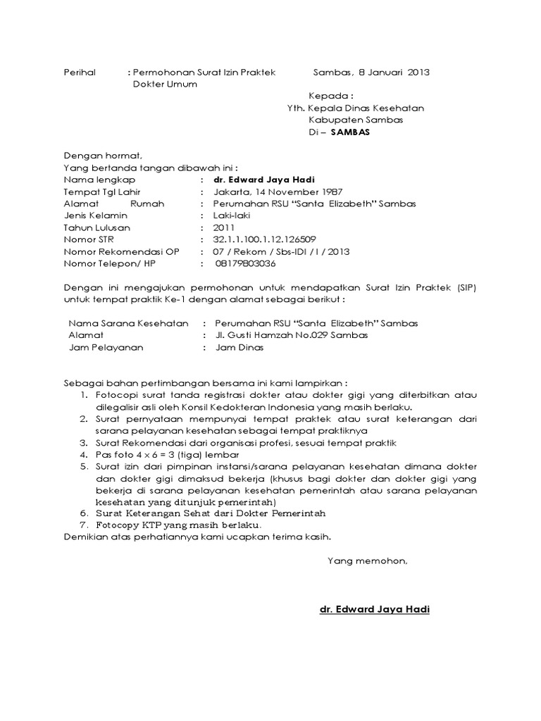 Contoh Permohonan SIP Dokter | PDF