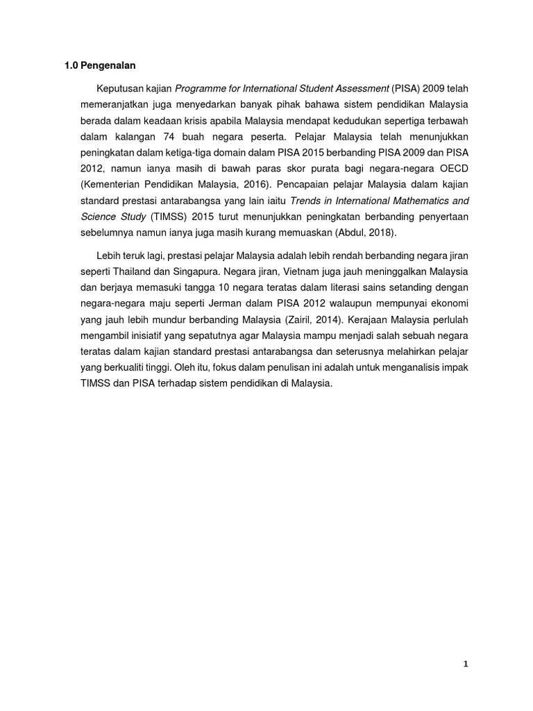 Analisis Impak PISA Dan TIMSS Kepada Sistem Pendidikan Di Malaysia | PDF
