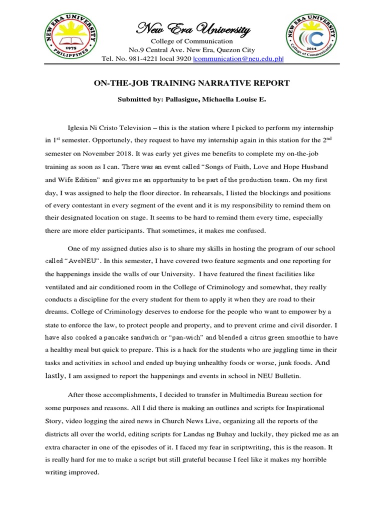 New Era University: On-The-Job Training Narrative Report | PDF