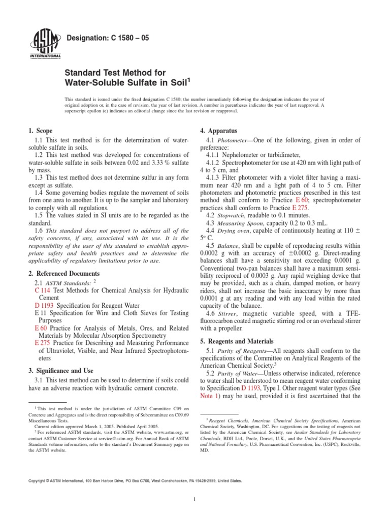 Water-Soluble Sulfate in Soil: Standard Test Method For | PDF ...