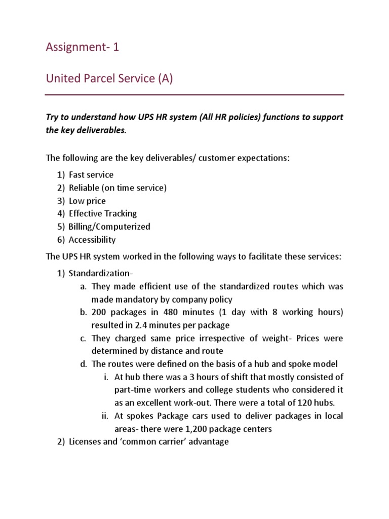 Assignment-1 United Parcel Service (A) | PDF | United Parcel Service ...