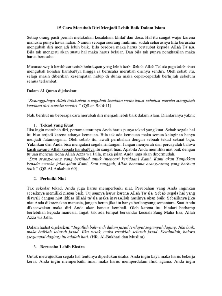 15 Cara Merubah Diri Menjadi Lebih Baik Dalam Islam | PDF ...