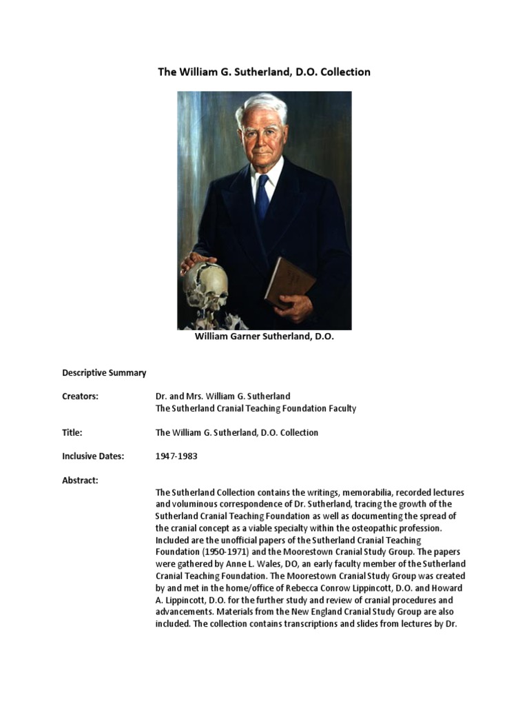The William G. Sutherland, D.O. Collection | PDF | Manual Therapy | Physical Therapy