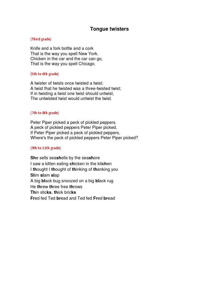 Tongue Twisters: (Third Grade) | PDF