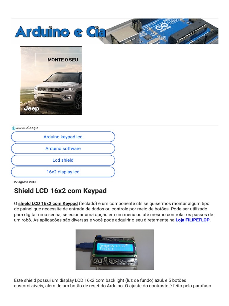 Shield LCD 16x2 Com Keypad - Arduino e Cia PDF | PDF | Arduino | Bens manufaturados