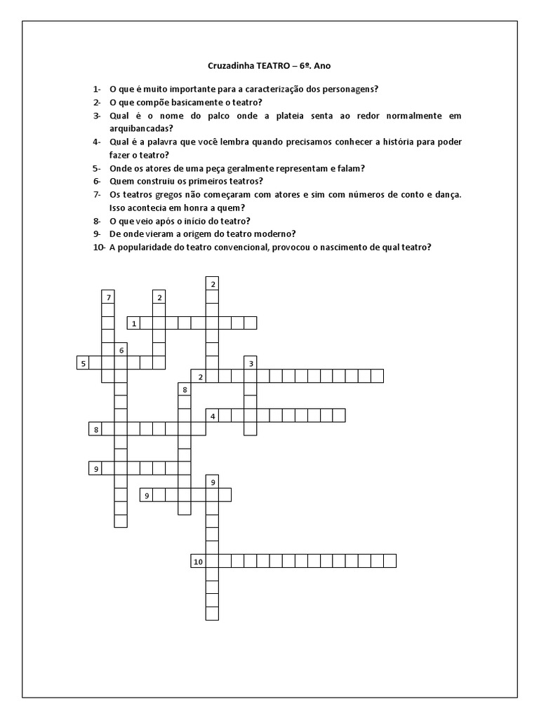 Cruzadinha sobre Teatro - 6º Ano | PDF