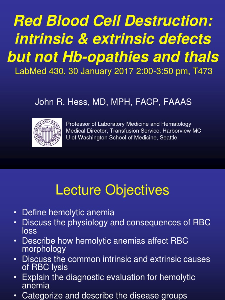 Lecture 2.5.18 RBC Destruction CH23-26 JH | PDF | Anemia | Red Blood Cell