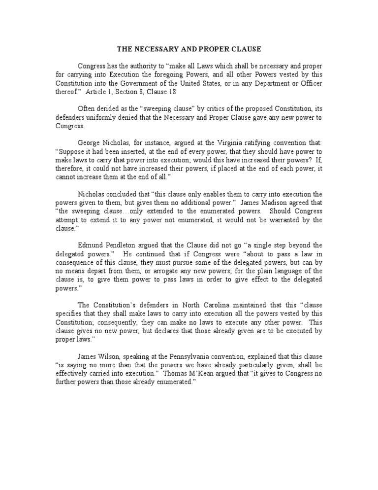 Necessary and Proper Clause | PDF