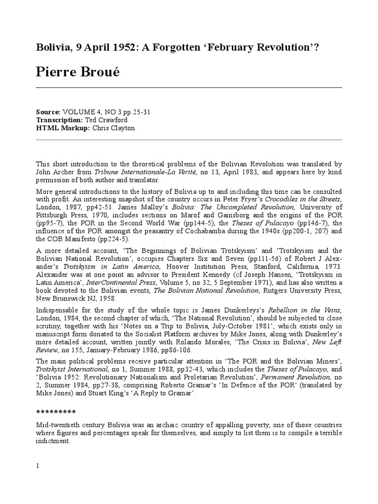 Broue - Bolivian Revolution 1952 | PDF | Political Theories | Ideologies