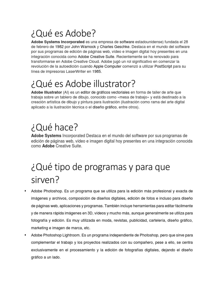 Los principales programas de Adobe y sus usos | PDF | Adobe Systems ...